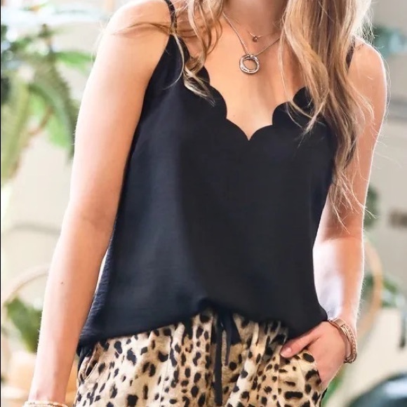 Mazik | Tops | Spagetti Strap Scalloped Neck Tank Black | Poshmark
